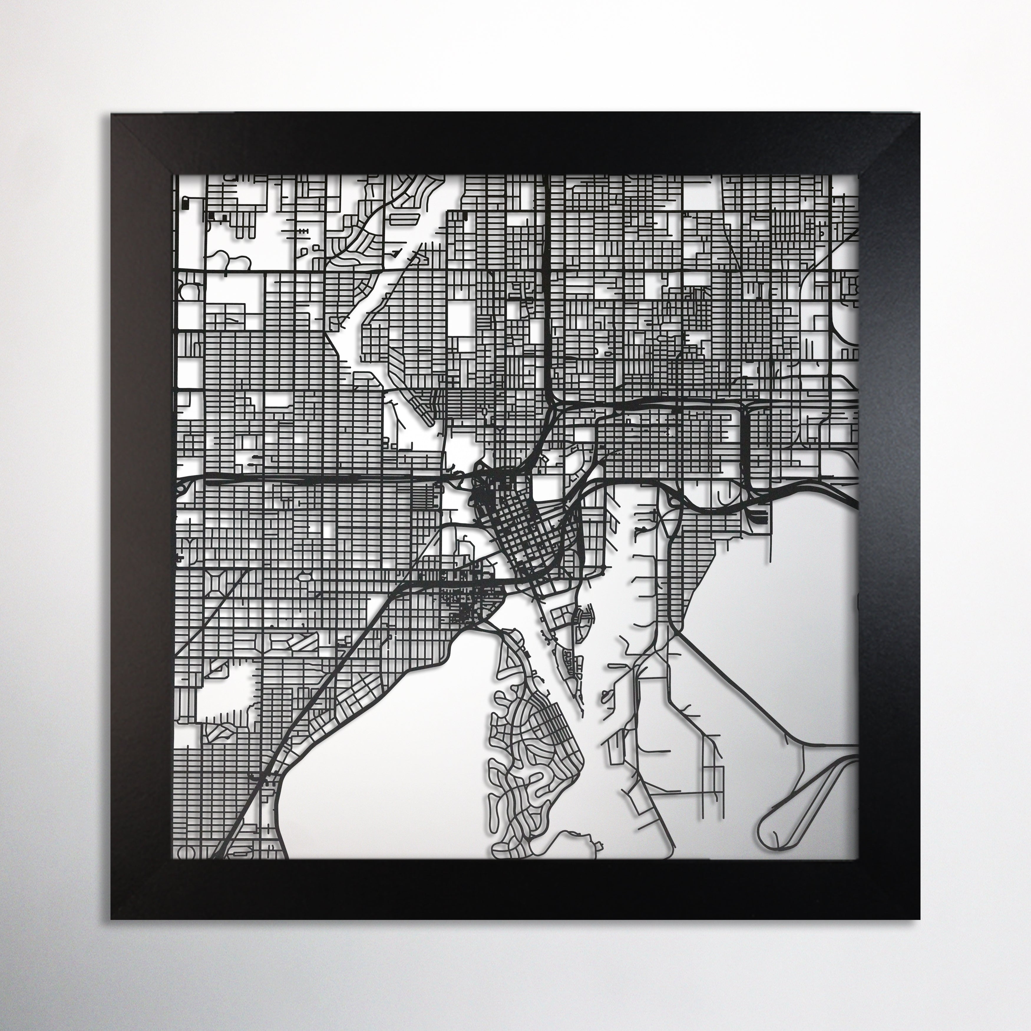 Tampa, FL square framed laser cut map – CarbonLight Laser Cut Maps