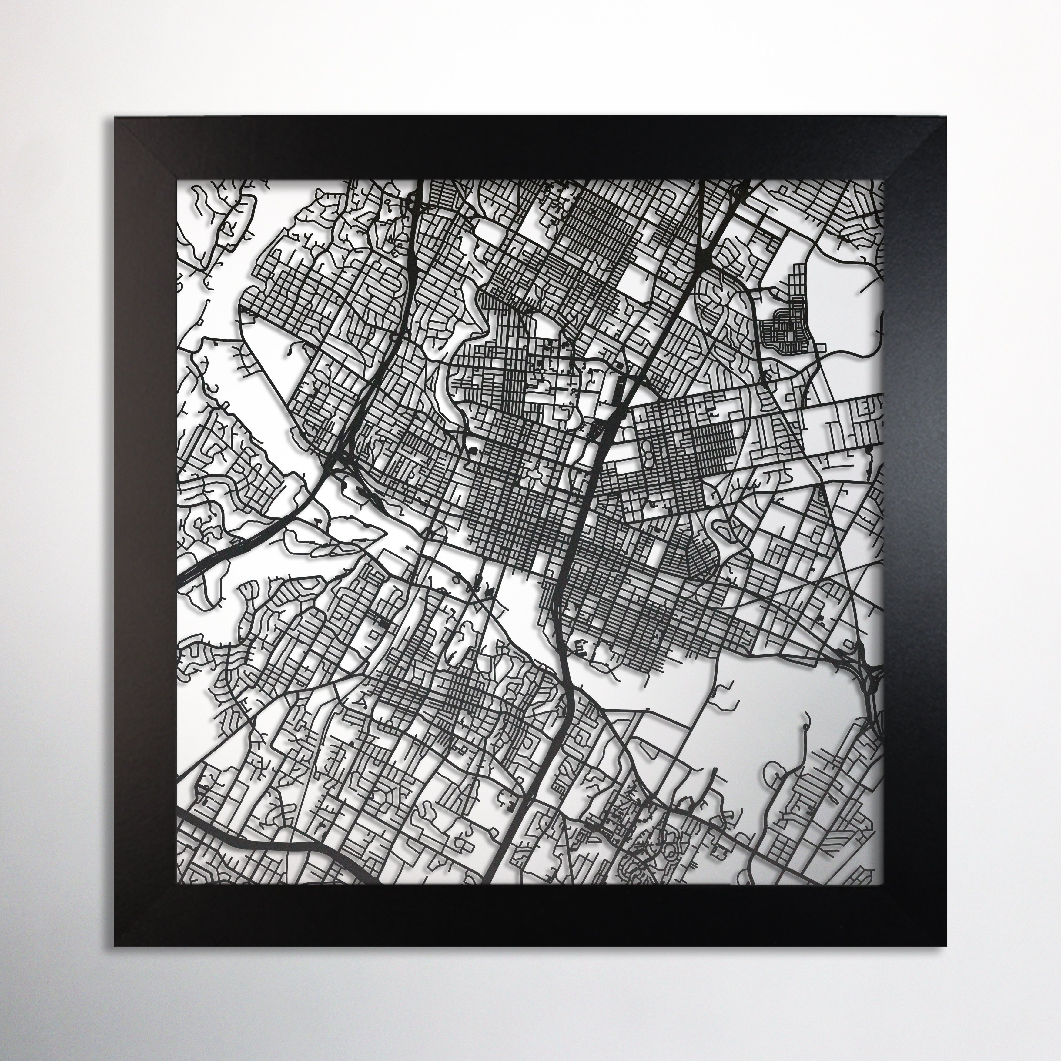 Austin TX square framed laser cut map – CarbonLight Laser Cut Maps