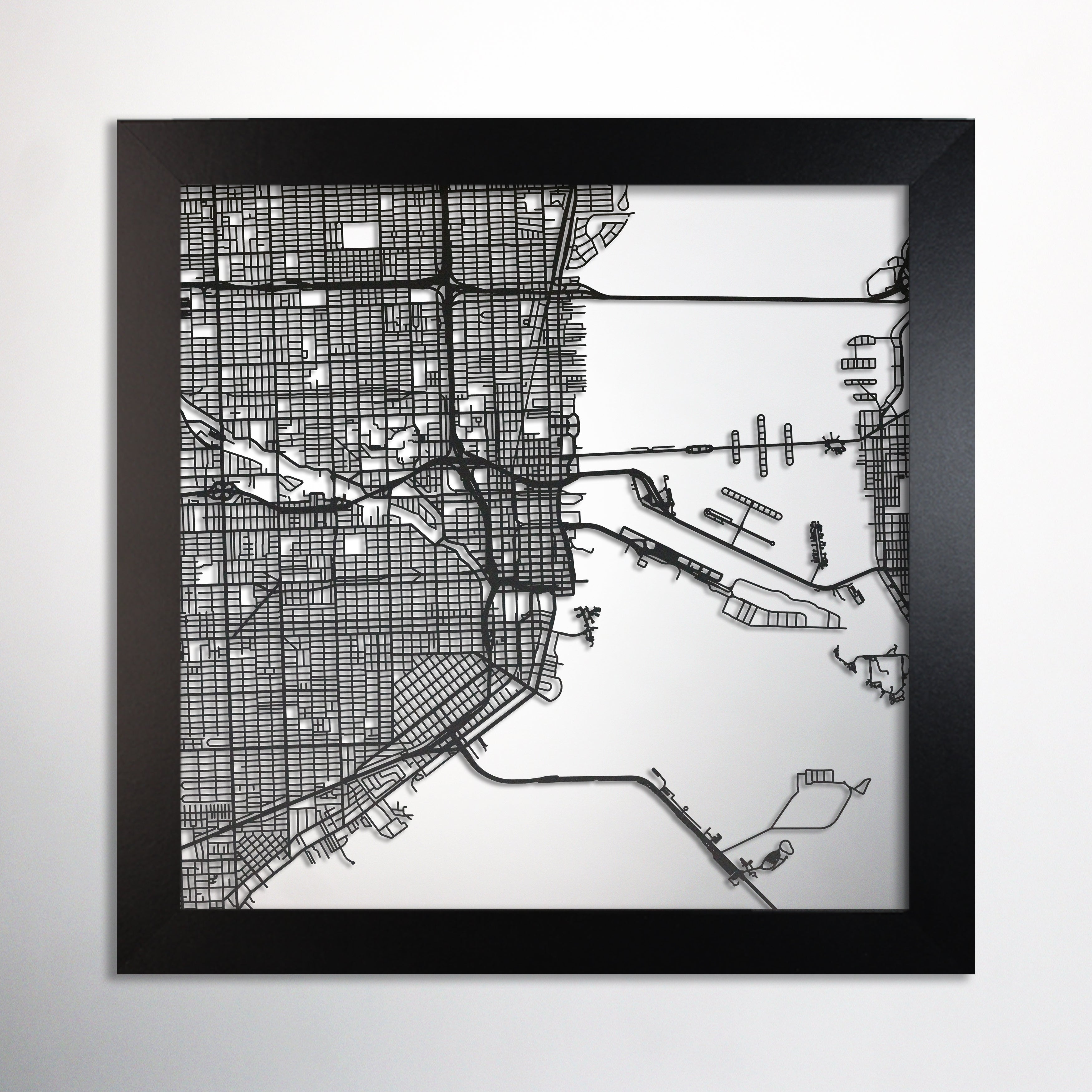 Miami, FL square framed laser cut map – CarbonLight Laser Cut Maps
