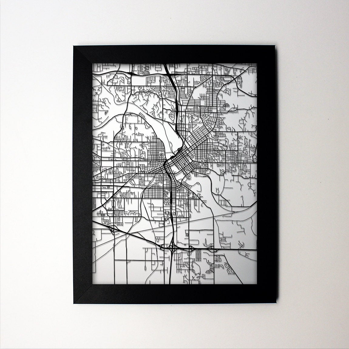 Cedar Rapids IA framed laser cut map – CarbonLight Laser Cut Maps