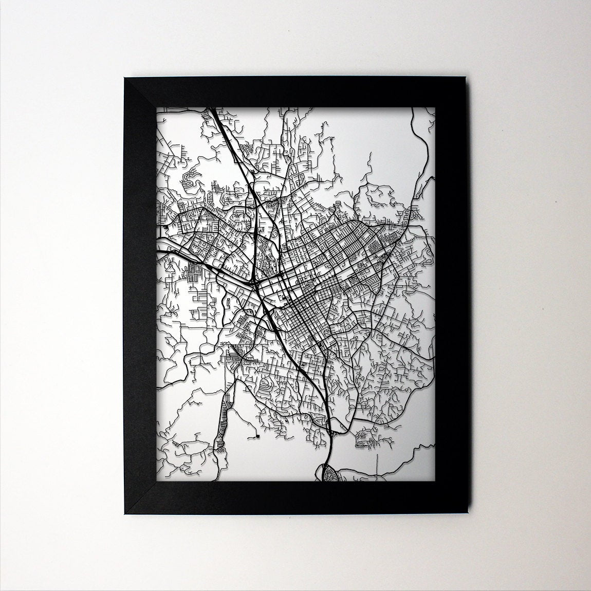 Escondido CA framed laser cut map – CarbonLight Laser Cut Maps
