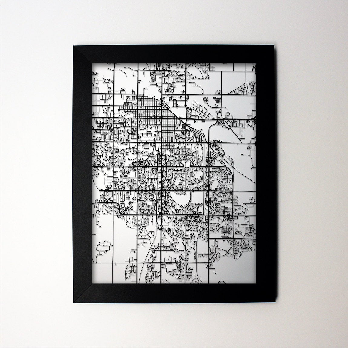 Fort Collins CO framed laser cut map – CarbonLight Laser Cut Maps