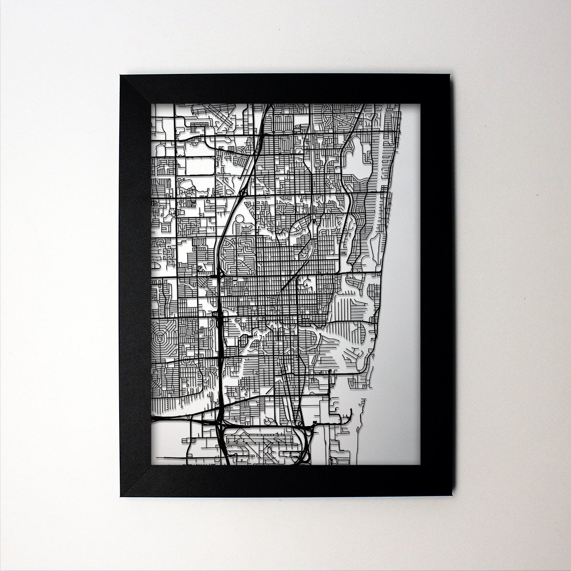 Fort Lauderdale FL framed laser cut map – CarbonLight Laser Cut Maps