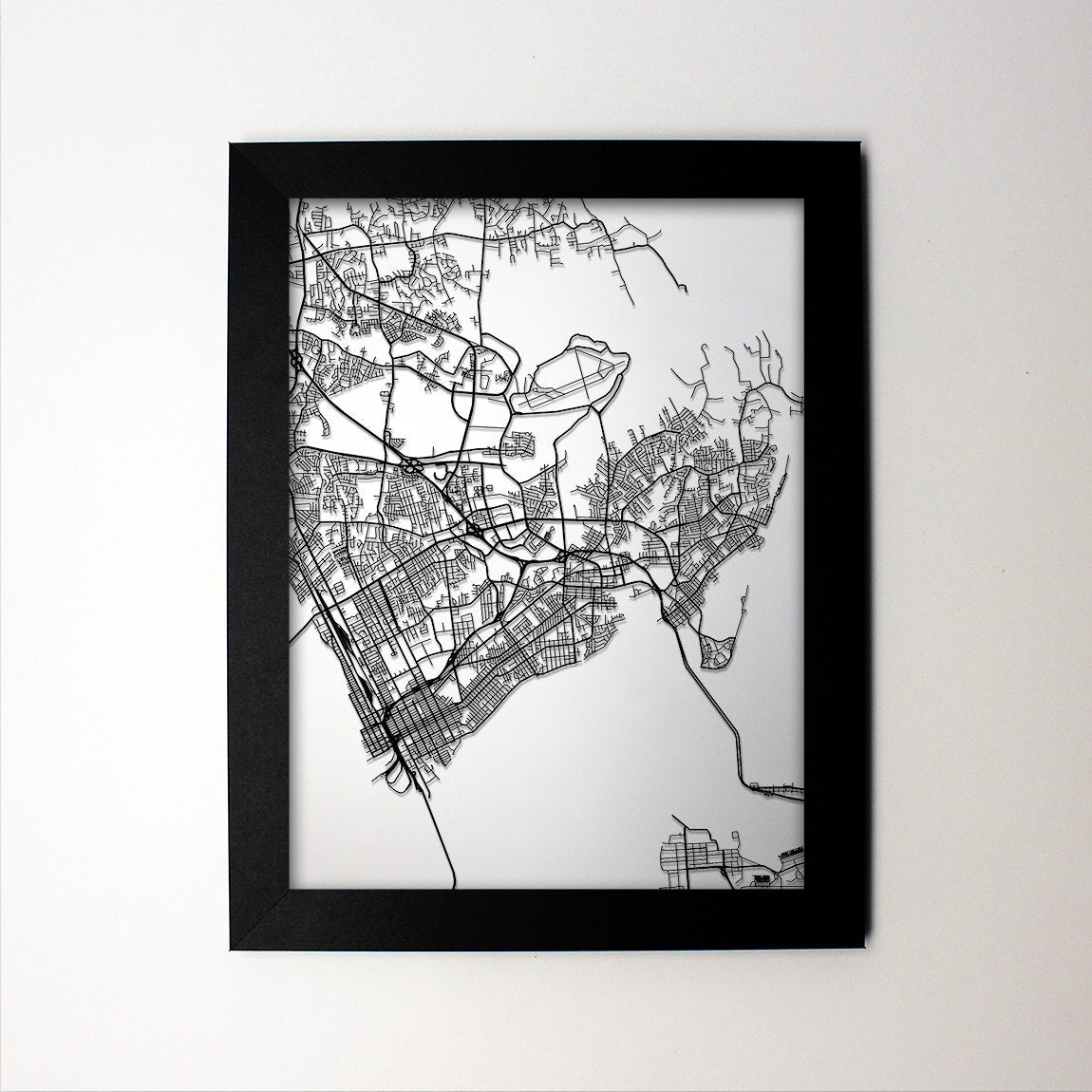 Hampton VA framed laser cut map – CarbonLight Laser Cut Maps