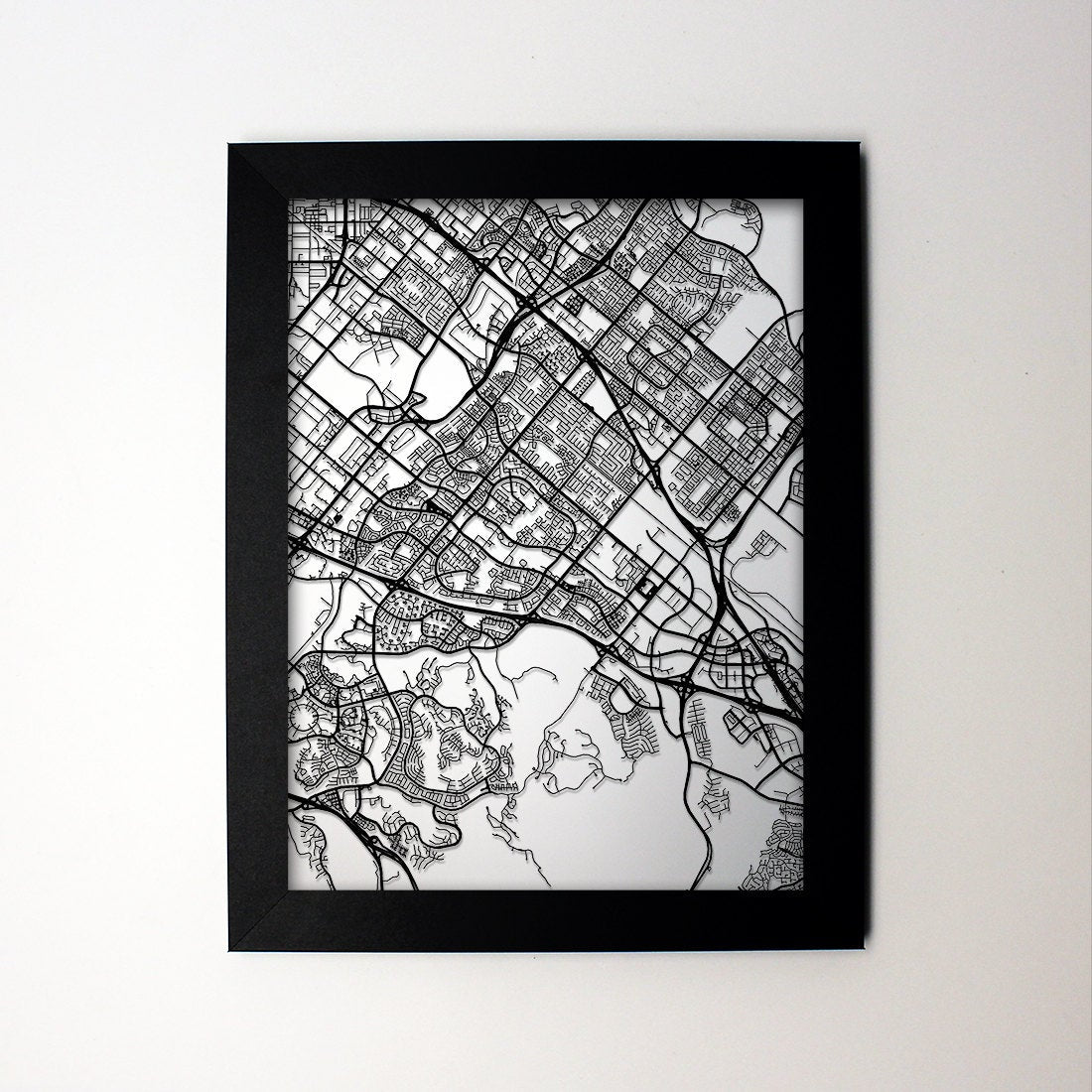 Irvine CA framed laser cut map – CarbonLight Laser Cut Maps
