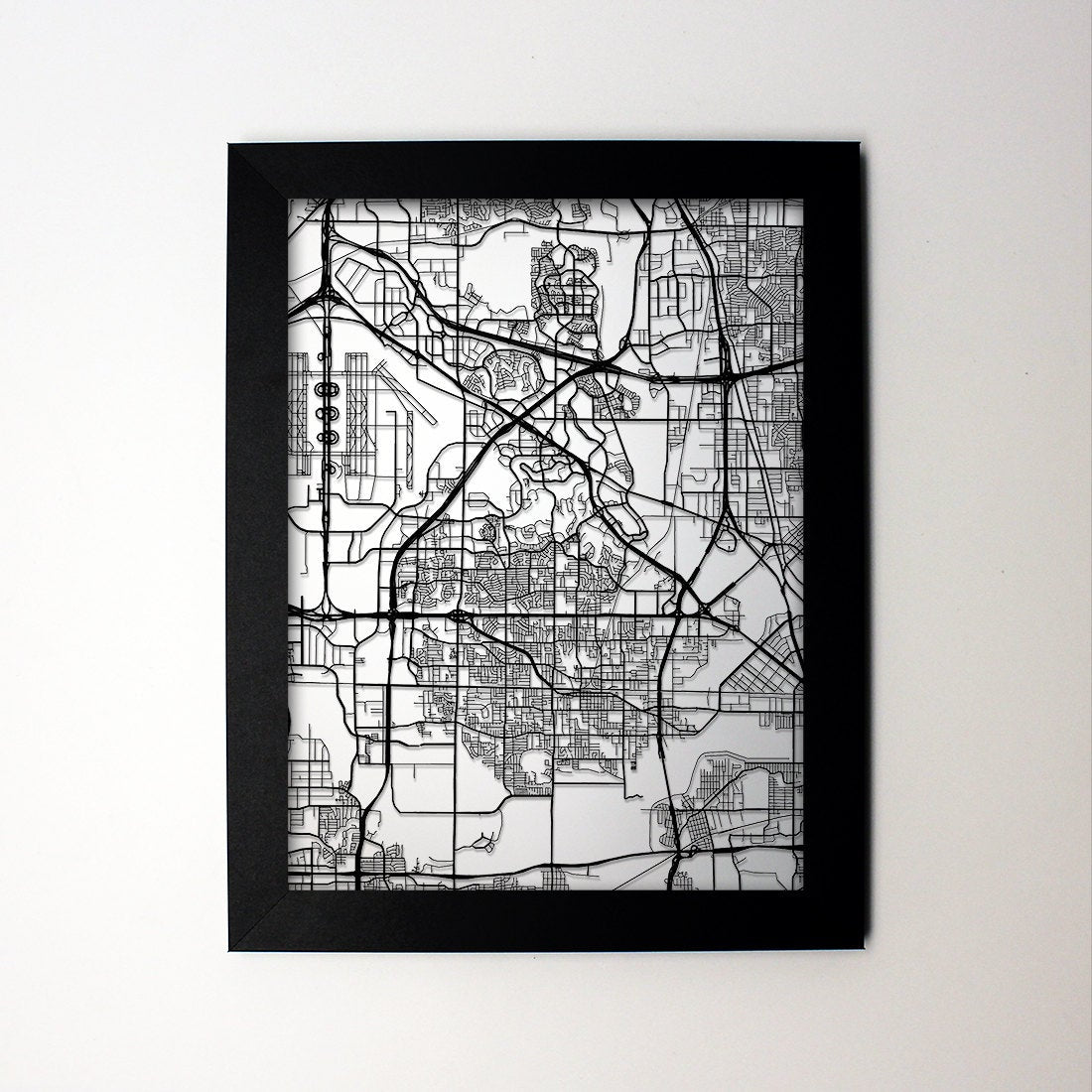 Irvine TX framed laser cut map – CarbonLight Laser Cut Maps