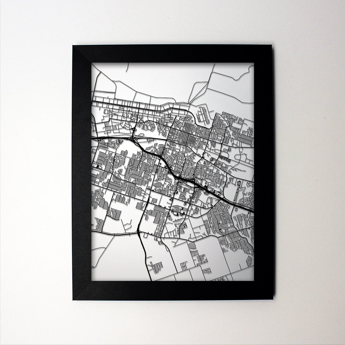 Killeen TX framed laser cut map – CarbonLight Laser Cut Maps
