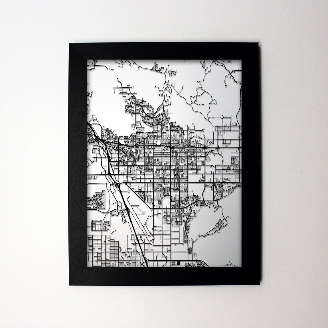 Moreno Valley CA framed laser cut map – CarbonLight Laser Cut Maps