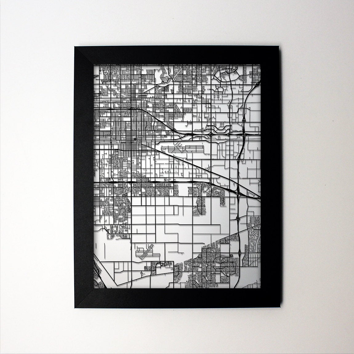 Ontario CA framed laser cut map – CarbonLight Laser Cut Maps