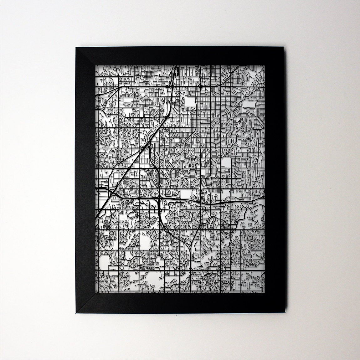 Overland Park KS framed laser cut map – CarbonLight Laser Cut Maps