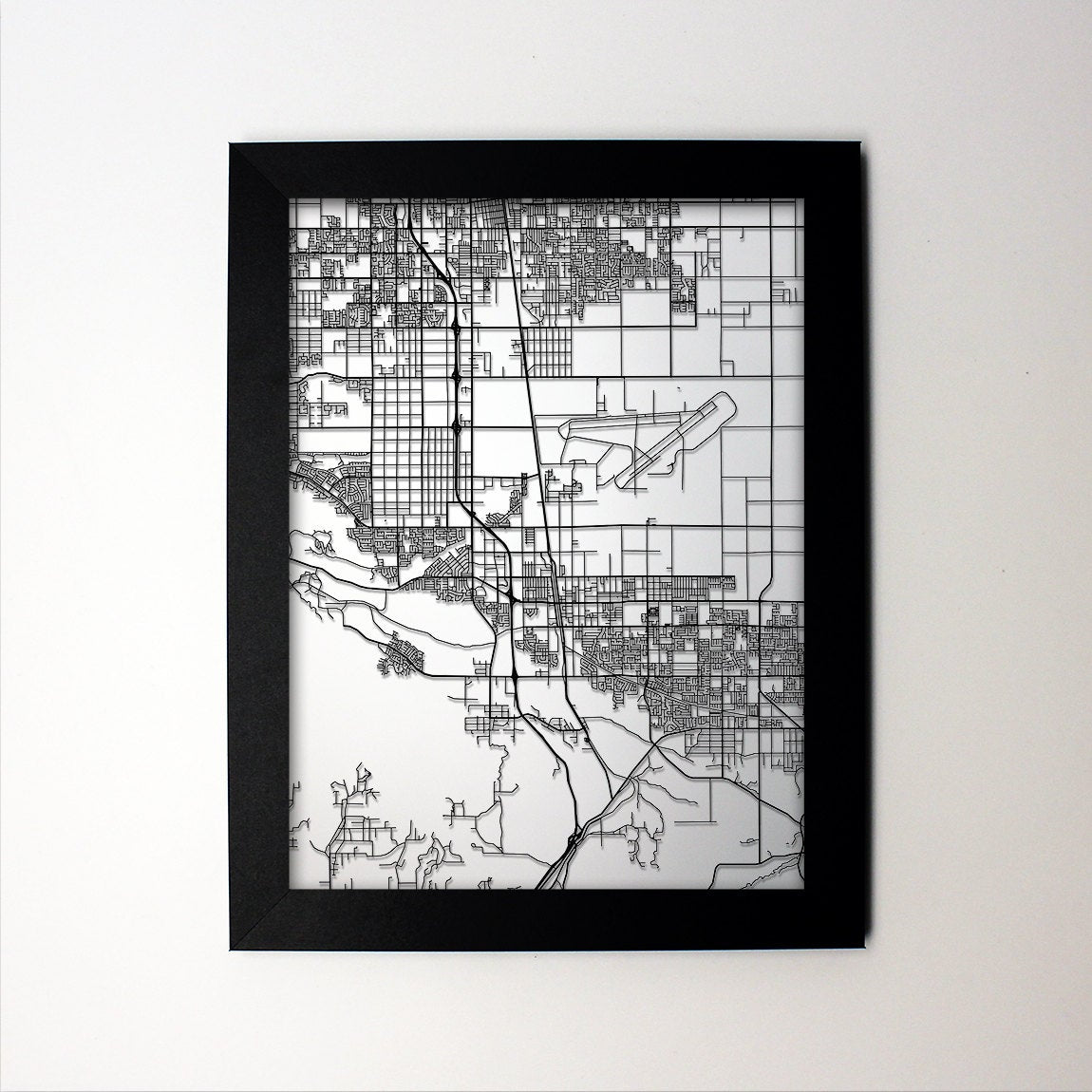 Palmdale CA framed laser cut map – CarbonLight Laser Cut Maps