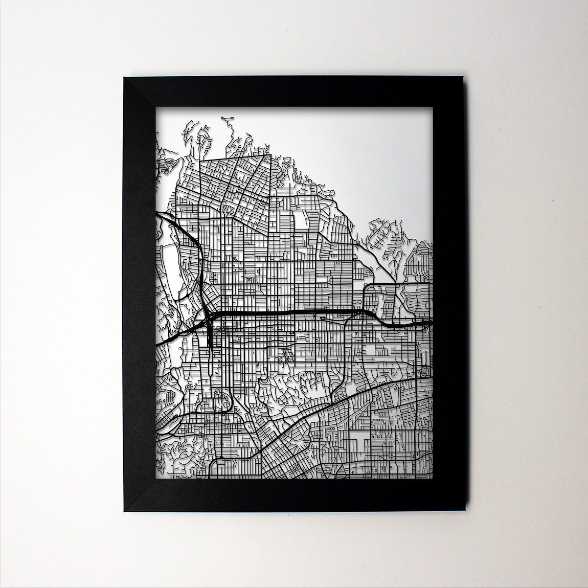 Pasadena CA framed laser cut map – CarbonLight Laser Cut Maps