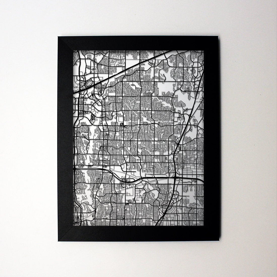 Plano TX framed laser cut map – CarbonLight Laser Cut Maps