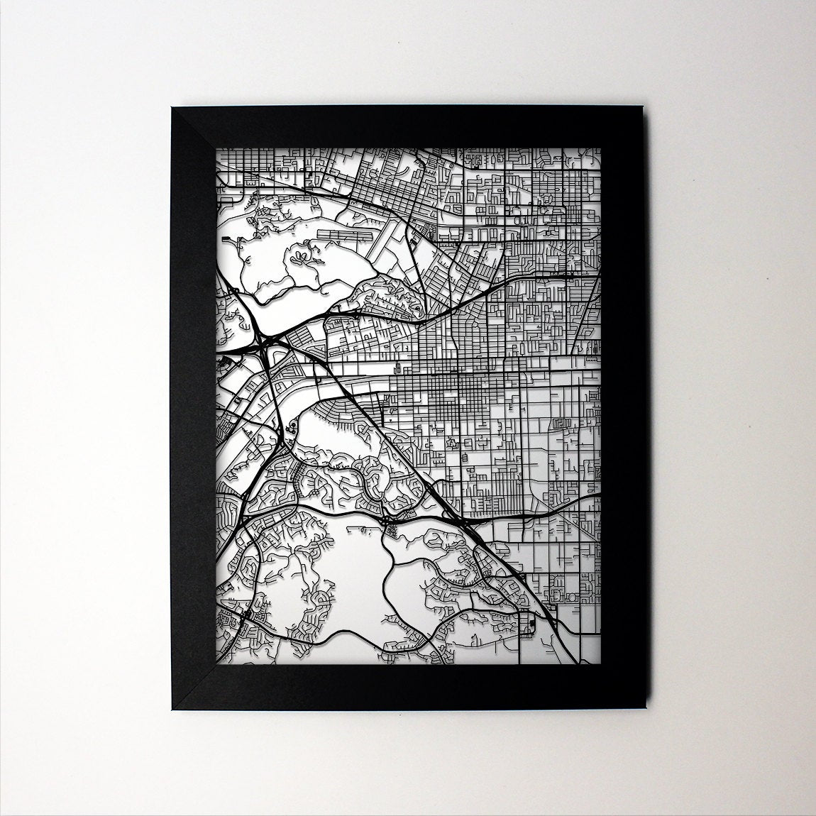 Pomona CA framed laser cut map – CarbonLight Laser Cut Maps