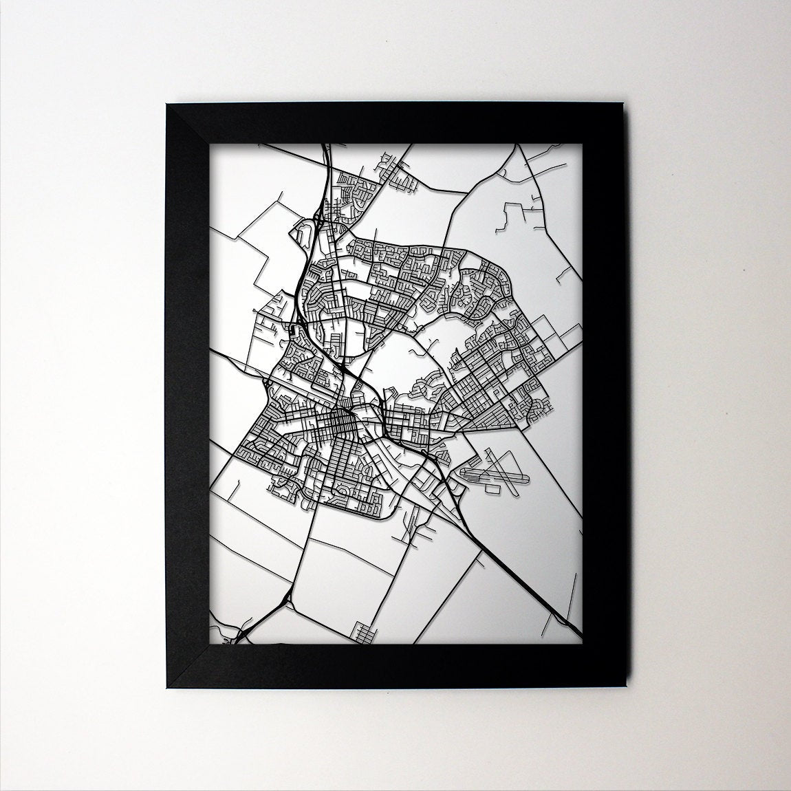 Salinas CA framed laser cut map – CarbonLight Laser Cut Maps