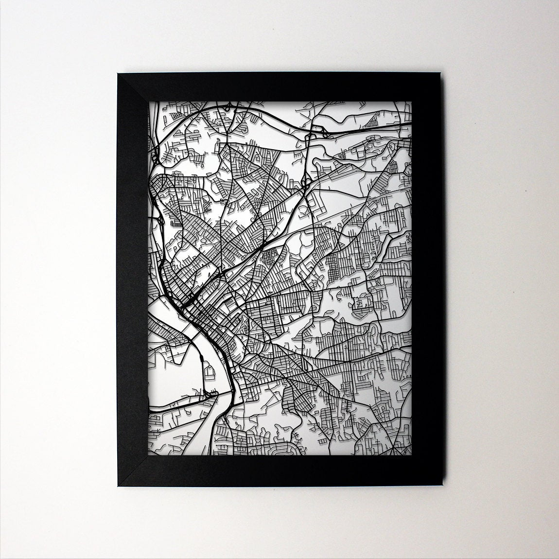 Springfield MA framed laser cut map – CarbonLight Laser Cut Maps