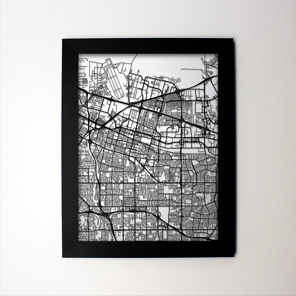 Sunnyvale CA framed laser cut map – CarbonLight Laser Cut Maps