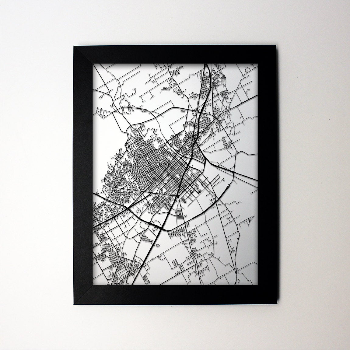Waco TX framed laser cut map – CarbonLight Laser Cut Maps