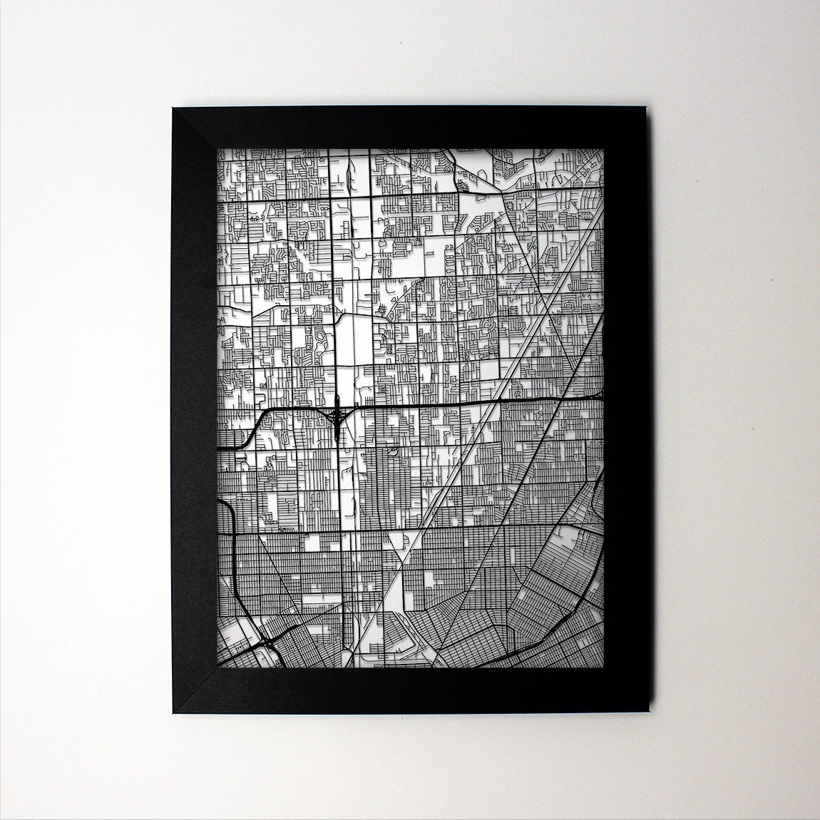 Warren MI framed laser cut map – CarbonLight Laser Cut Maps