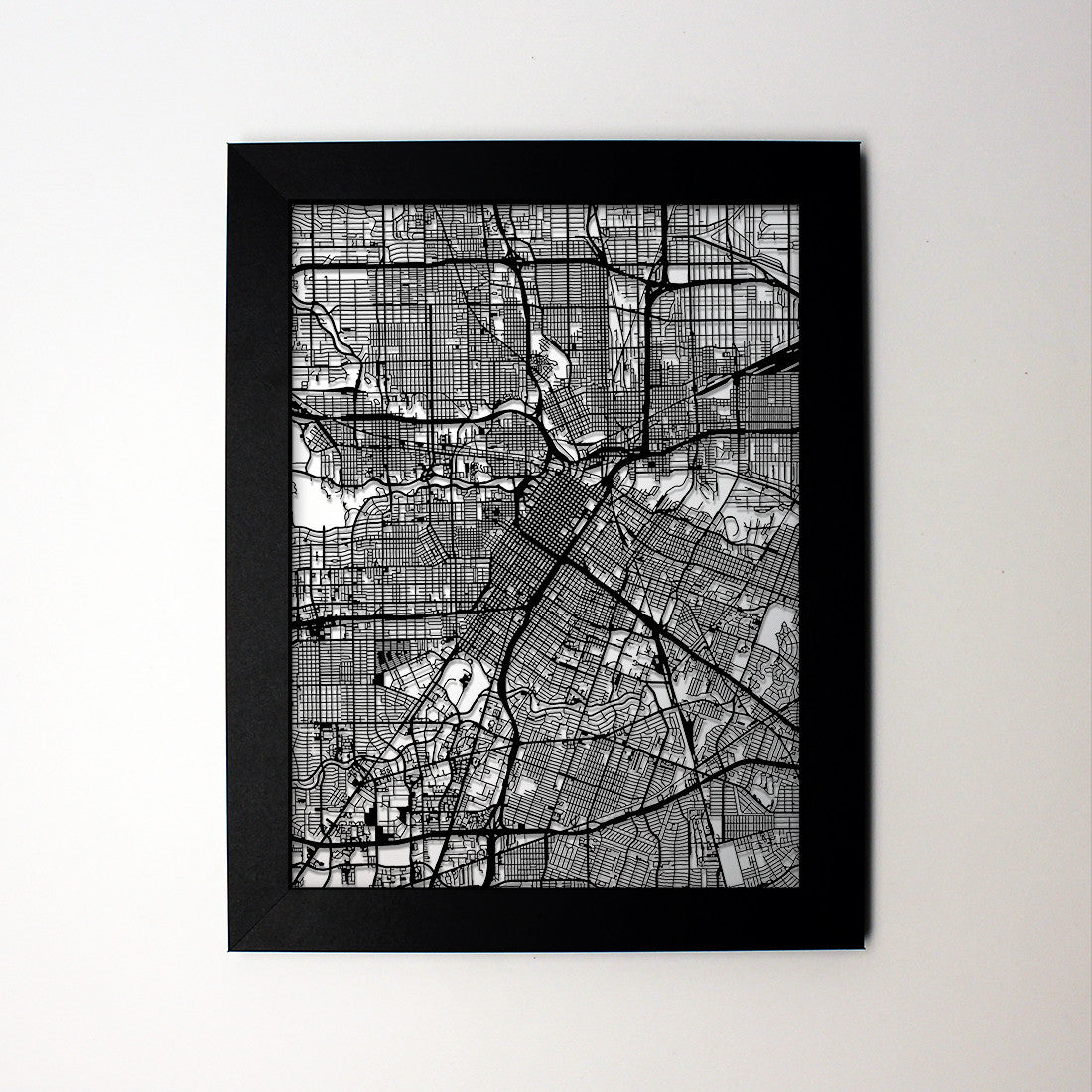 Houston TX framed laser cut map – CarbonLight Laser Cut Maps