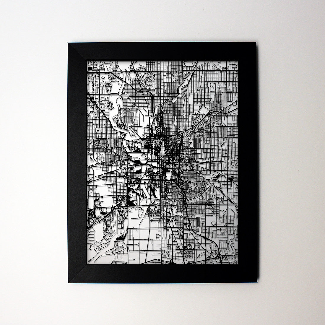 Indianapolis IN framed laser cut map – CarbonLight Laser Cut Maps
