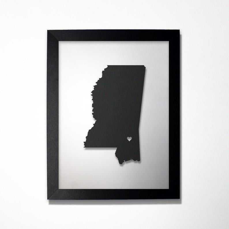 Mississippi framed laser cut map – CarbonLight Laser Cut Maps