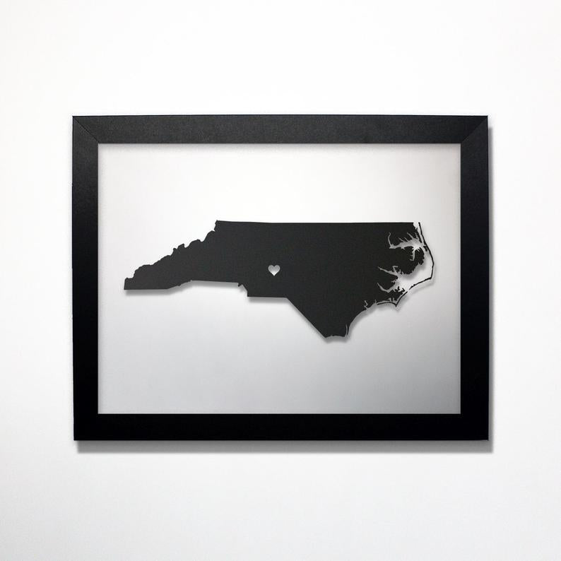 North Carolina framed laser cut map – CarbonLight Laser Cut Maps