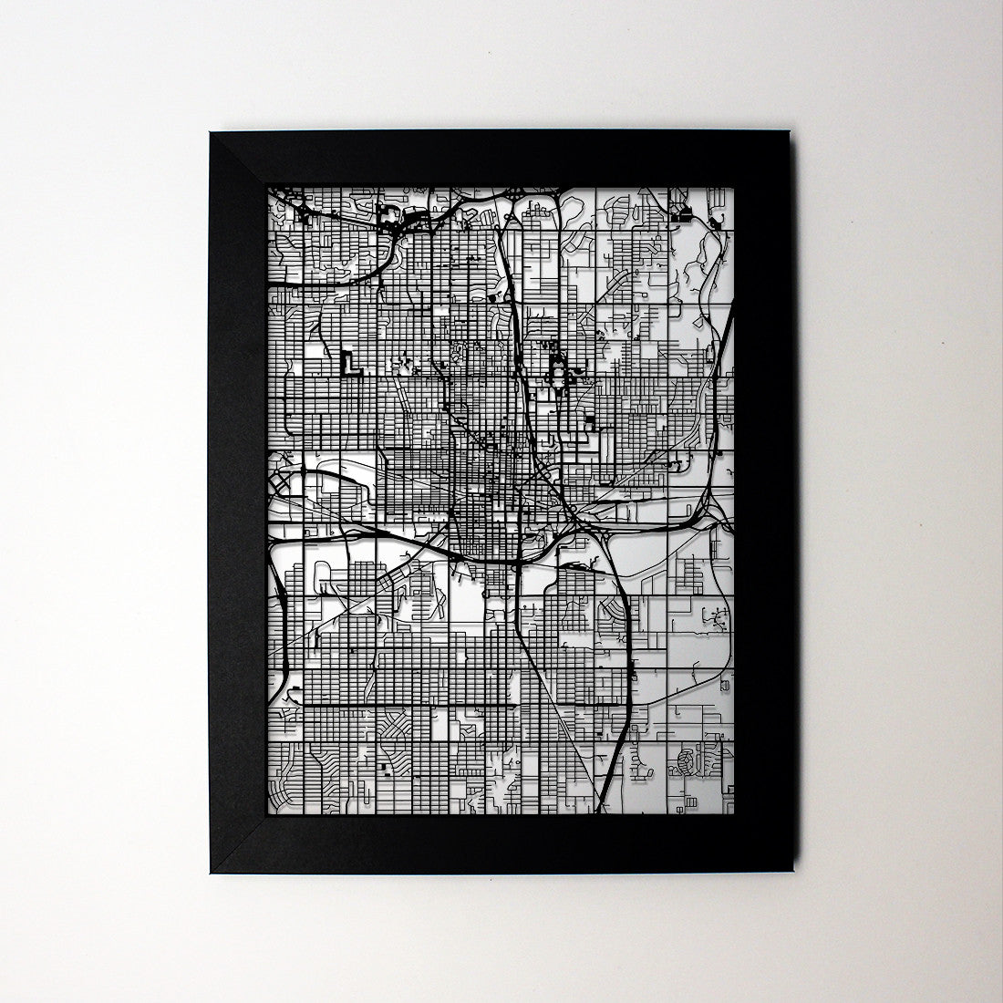 Oklahoma City OK framed laser cut map – CarbonLight Laser Cut Maps