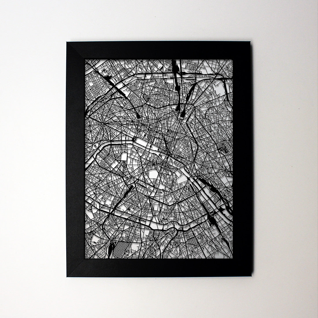 Paris France framed laser cut map – CarbonLight Laser Cut Maps