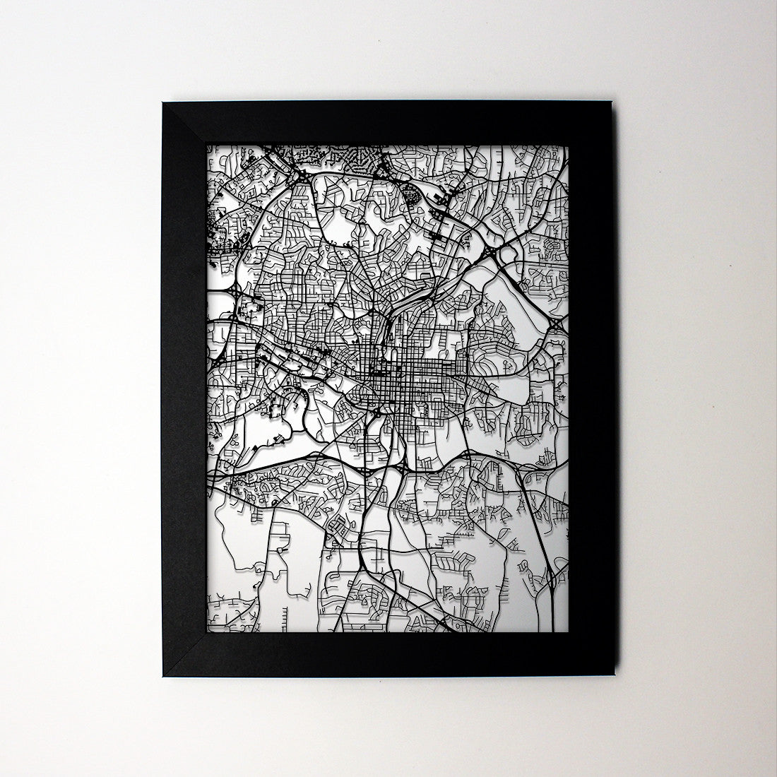 Raleigh NC framed laser cut map – CarbonLight Laser Cut Maps