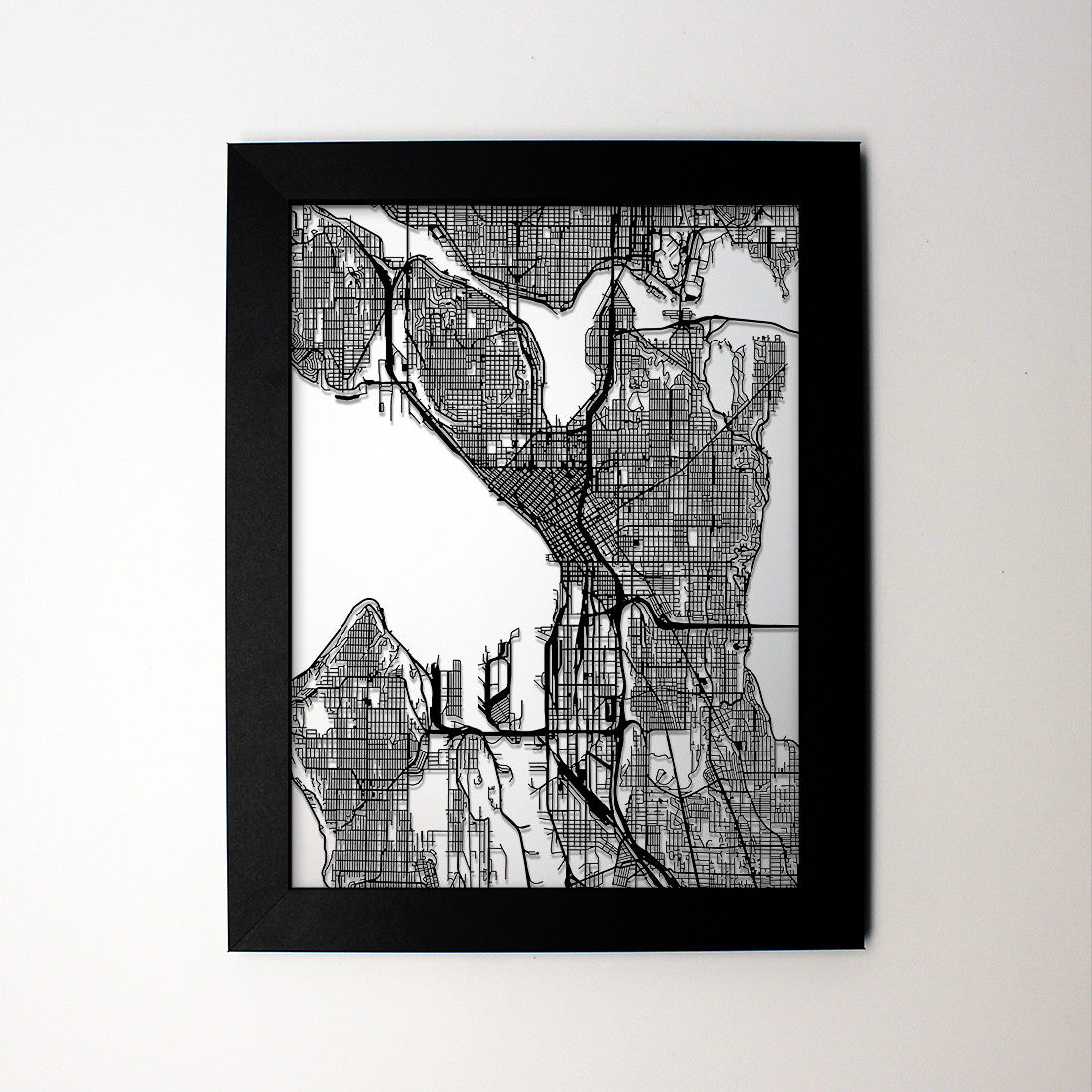 Seattle WA framed laser cut map – CarbonLight Laser Cut Maps