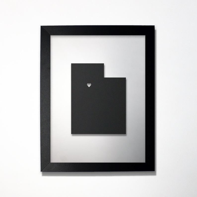 Utah framed laser cut map – CarbonLight Laser Cut Maps